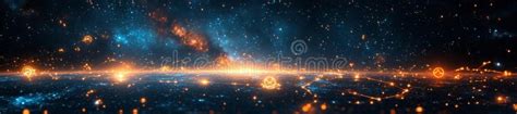 Stunning Space Scene With Glowing Energy Lines Connecting Distant Stars And Galaxies Stock