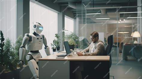 Premium Ai Image Robot Humanoid Working In Modern Office Artificial Intelligence And Machine