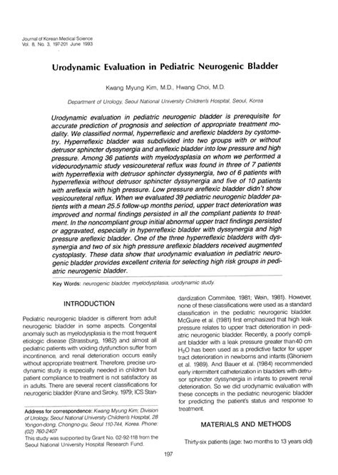 Pdf Urodynamic Evaluation In Pediatric Neurogenic Bladder