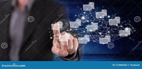 Man Touching A Data Connection Concept Stock Photo Image Of Communication Tech