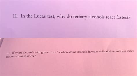 Solved In The Lucas Test Why Do Tertiary Alcohols React