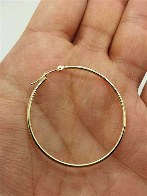 10k Yellow Gold High Polish Tube Hoop Earrings 15mm X 40mm Ebay