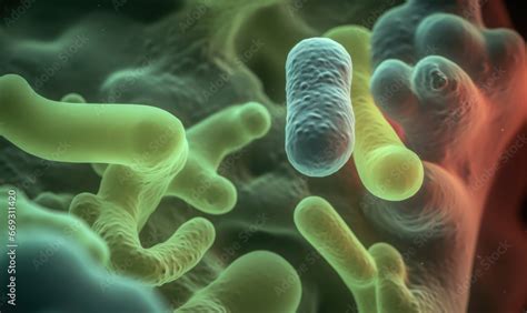 Microscopic View Of A Bacillus Rod Shaped Bacteria Colony Stock