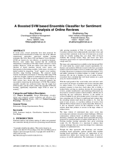 pdf a boosted svm based ensemble classifier for sentiment analysis of online reviews