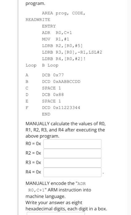 Solved Program Area Prog Code Readwrite Entry Adr R0 C1