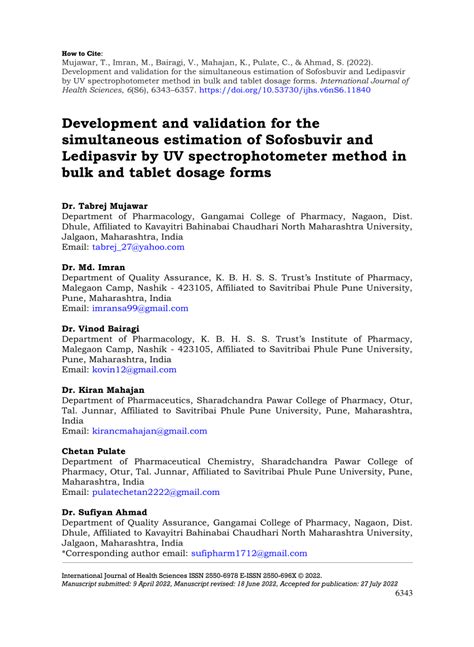 Pdf Development And Validation For The Simultaneous Estimation Of Sofosbuvir And Ledipasvir By