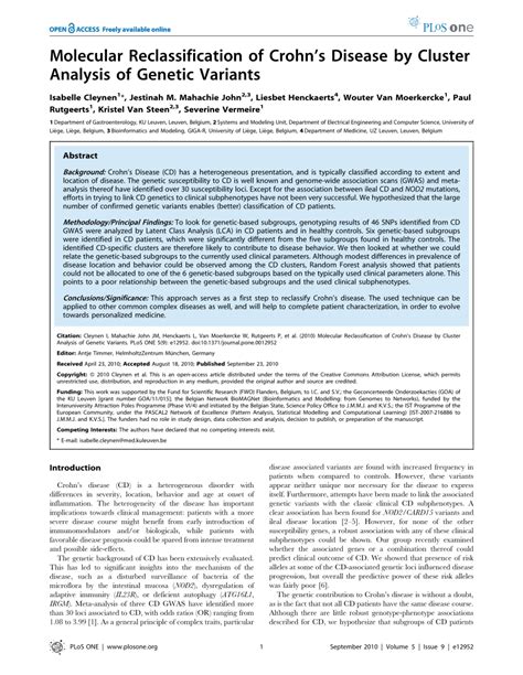 Pdf W1244 Molecular Reclassification Of Crohns Disease By Cluster Analysis Of Genetic Variants