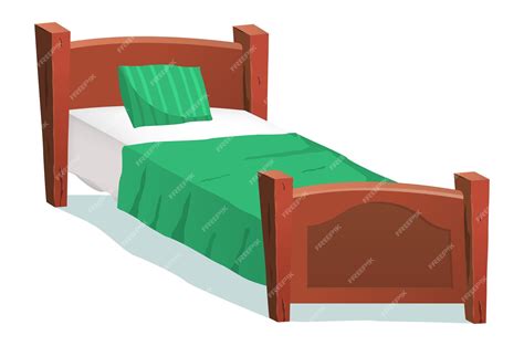 Мультяшная деревянная кровать с зеленым одеялом иллюстрация мультяшной ...