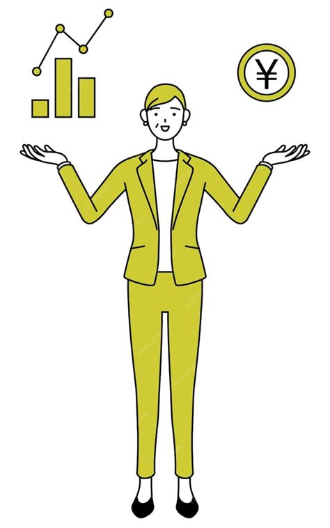 디지털 트랜스포메이션 성과 및 판매 개선의 이미지를 안내하는 정장을 입은 시니어 여성의 간단한 라인 드로잉 일러스트 프리미엄 벡터