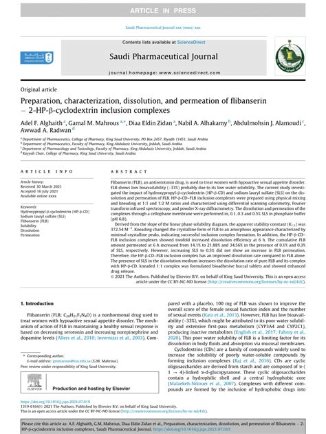 Pdf Preparation Characterization Dissolution And Permeation Of Flibanserin 2 Hp β