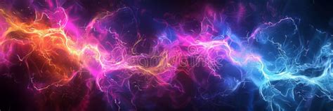 Illustration Featuring Dynamic Abstract Energy Waves And Vivid Multicolor Light Effects Stock