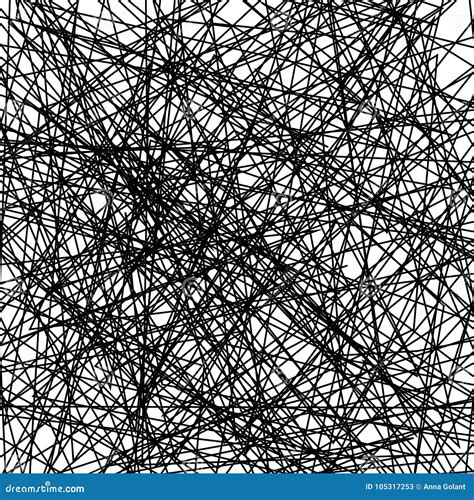 Asymmetrical Texture With Random Chaotic Lines Abstract Geometric Pattern Black And White