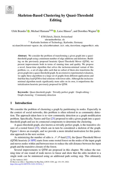 PDF Skeleton Based Clustering By Quasi Threshold Editing