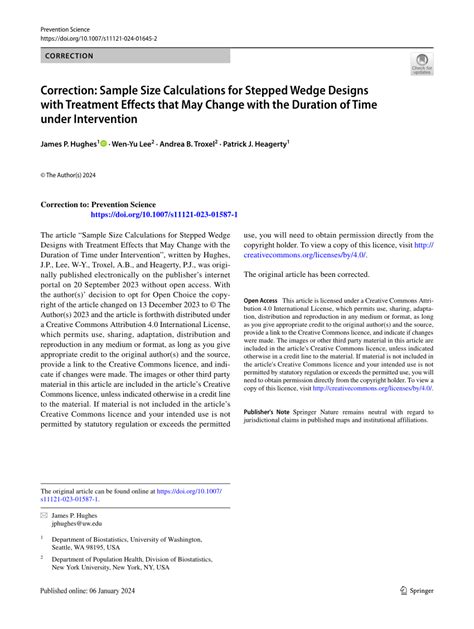 Pdf Correction Sample Size Calculations For Stepped Wedge Designs With Treatment Effects That