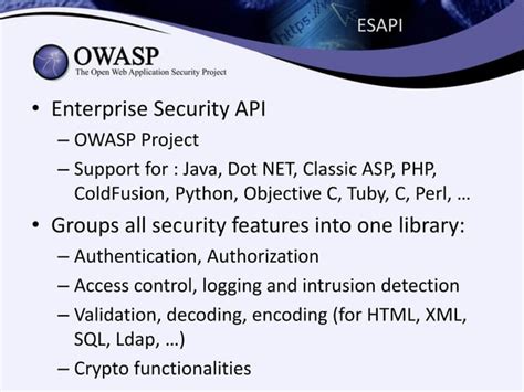 Development Security Framework Based On Owasp Esapi For Jsf20 Ppt