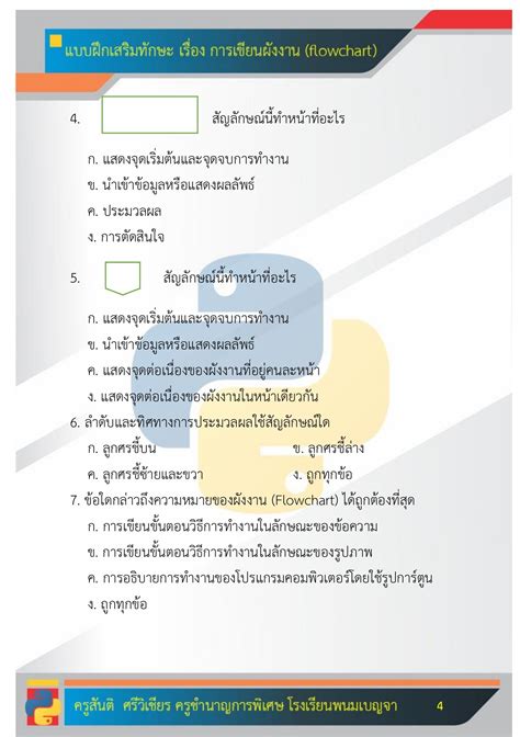 แบบฝึกทักษะ เรื่อง การเขียนผังงาน Flowchart Sriwichian หน้าหนังสือ 5 พลิก Pdf ออนไลน์
