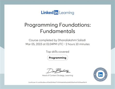 Dhanalakshmi Saladi On Linkedin Linkedinlearning Programmingfundamentals Techenthusiast