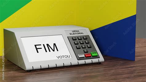 Renderização 3d De Urna Eletrônica Em Cabine Eleitoral Com Cores Da