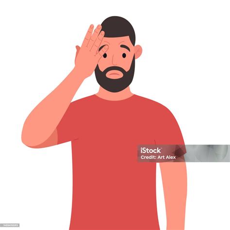 제스처 얼굴을 가진 수염 난 남자 두통 실망 또는 수치심 벡터 그림입니다 가공의 인물에 대한 스톡 벡터 아트 및 기타 이미지 가공의 인물 개념 걱정하는 Istock