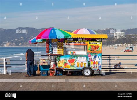A Picture Of A Fruit And Drink Seller On The Santa Monica Pier Stock