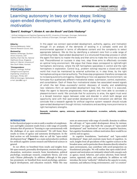 Pdf Learning Autonomy In Two Or Three Steps Linking Open Ended