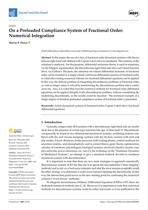 Pdf On A Preloaded Compliance System Of Fractional Order Numerical Integration