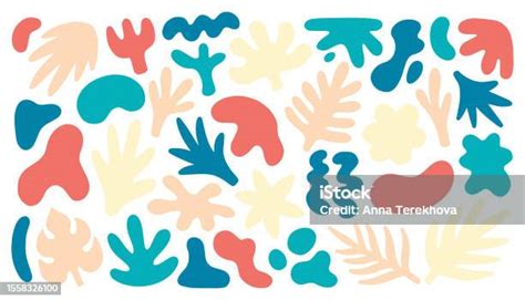 추상 요소가 설정됩니다 다채로운 손의 큰 세트는 다양한 모양 컬 형태 브러시 스트로크 및 낙서 개체를 그렸습니다 추상적인 현대 미니멀리스트 트렌디한 벡터 그림 0명에 대한