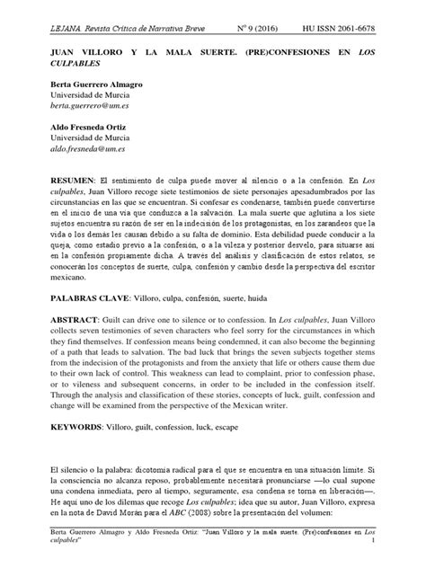 Juan Villoro Y La Mala Suerte Pre Confesiones En Los Culpables Pdf