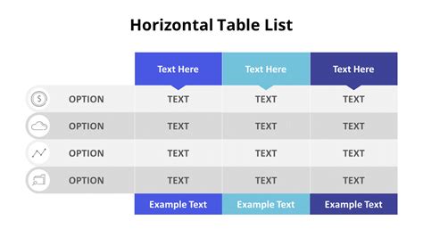 Three Horizontal List Table Set Diagram