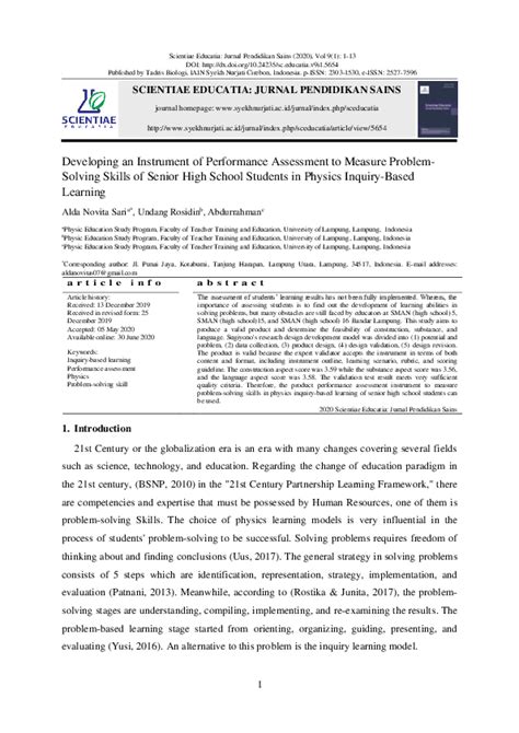 pdf developing an instrument of performance assessment to measure