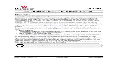 Getting Started with I²C Using MSSP on PIC18ww1 microchip downloads