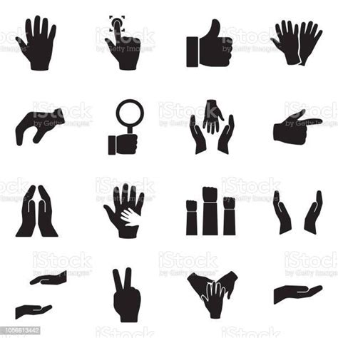 손 아이콘입니다 3을 설정 합니다 블랙 플랫 디자인입니다 벡터 일러스트입니다 아이콘에 대한 스톡 벡터 아트 및 기타 이미지