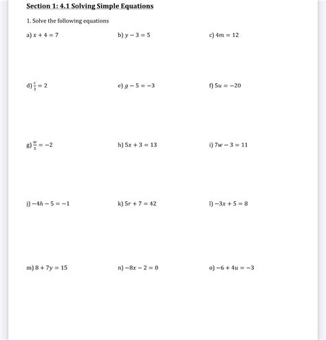 [solved] Section 1 4 1 Solving Simple Equations 1 Solve The Following Course Hero