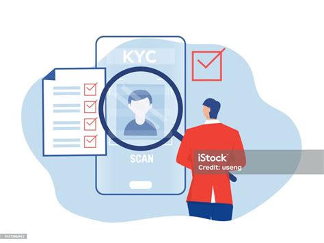 Kyc 또는 확대 유리 벡터 일러스트레이터를 통해 파트너에서 고객 개념의 신원을 확인하는 비즈니스로 고객을 알고 있습니다 Know Your Customer에 대한 스톡 벡터