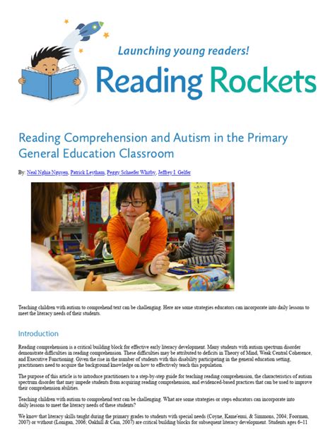 Reading Comprehension And Autism In The Primary General Education Classroom Reading Rockets