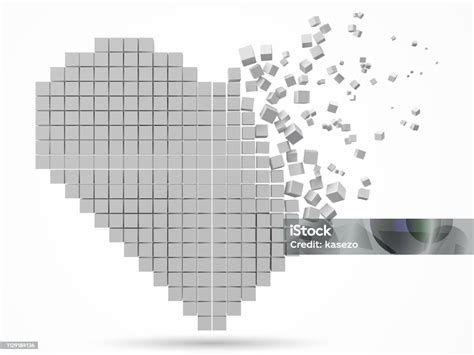 심장 모양 데이터 블록을 분해입니다 조각으로 만든 3 차원 픽셀 스타일 벡터 일러스트입니다 0명에 대한 스톡 벡터 아트 및 기타 이미지 Istock