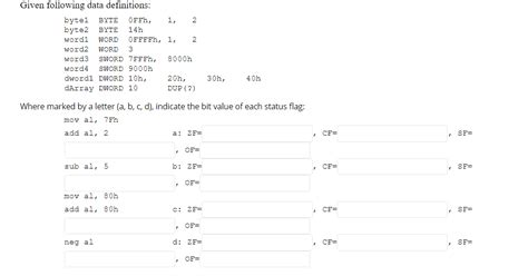 Solved Given Following Data Definitions Byte1 Byte Offh 1