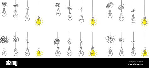 Simplifying Idea Creative Process Finding Solution Concept Tangled Lines With Light Bulbs