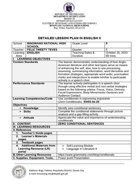 Dlp Cot1 G9 Zero Conditionals Pdf Learning Critical Thinking