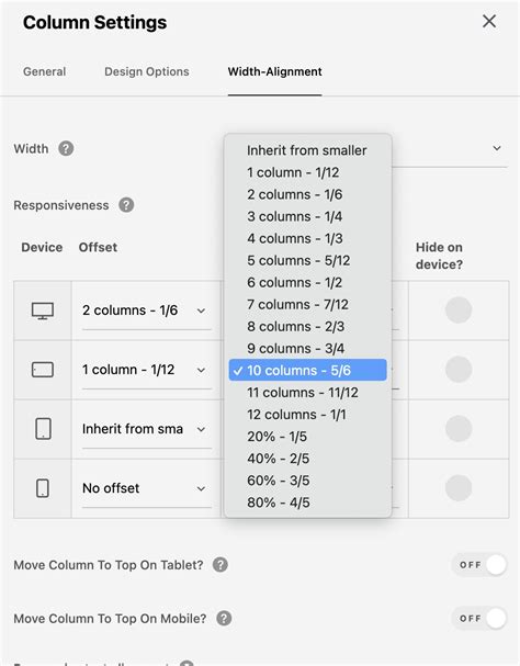 Hub Column Width Alignment Liquidthemes Knowledge Base