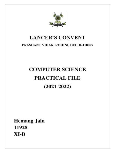 Hemang Jain 11928 Xi B Computer Science Practical File Term 2