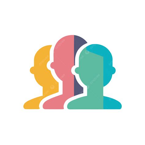 세 사람이 포함된 소셜 네트워크 아이콘 벡터 흰색 배경에 있는 주최자의 단순한 다채로운 아이콘 그림자 없음 작은 프레임 중앙 Png 일러스트 및 벡터 에 대한 무료