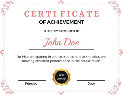 How To Write Certificate Of Achievement Free Word Template