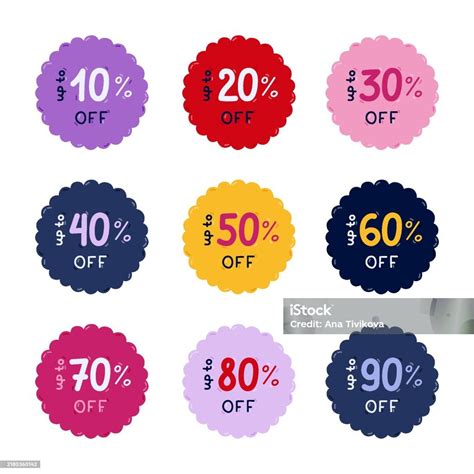 블랙 프라이데이를 위해 10에서 90까지 할인 비율의 글자가 새겨진 둥근 꽃 거품으로 설정된 펑키 만화 상점 상점에서 슈퍼 가격으로 손으로 그린 라벨 단순한 유치한 가격표