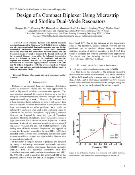 Pdf Design Of A Compact Diplexer Using Dual Mode Microstrip And Slotline Resonators