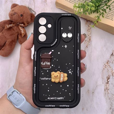 قاب گوشی Galaxy A15 سامسونگ سیلیکونی Solid Case منحنی برجسته تدی و میکروب مشکی محافظ لنز دار کد