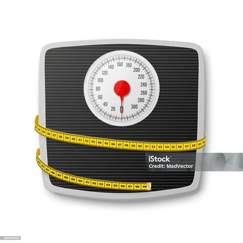 벡터 3d 현실적인 욕실 저울 측정 노란색 테이프 욕실 체중계는 근접 촬영됩니다 클래식 레트로 욕실 바닥 저울 디자인 템플릿입니다 슬리밍 체중 감량의 개념 저울에 대한 스톡