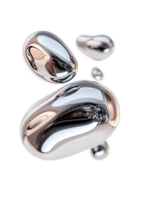 Smooth Reflective Liquid Chrome Droplets Float In A Surreal
