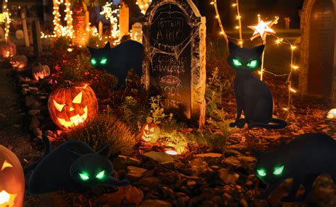 Lighted Black Cat Decor Yard Signs 4 Pcs Halloween