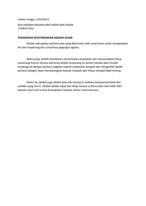 Latihan Minggu 1 Exercise Latihan Minggu 1 29 2021 NUR ADRIANA MAISARA BINTI MOHD NOR